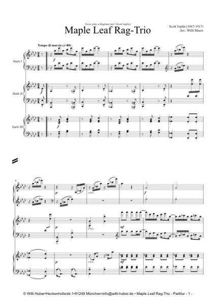 Maple Leaf Rag (trio version) – Harp Column Music