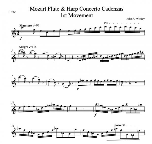 Cadenzas to Mozart’s Concerto in C K. 299 for Flute and Harp – Harp Column Music
