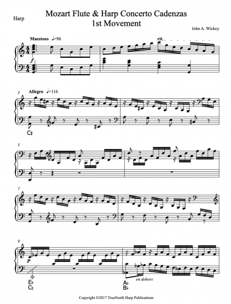 Cadenzas to Mozart’s Concerto in C K. 299 for Flute and Harp – Harp Column Music