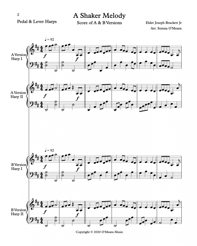 A Shaker Melody (Harp Duet or Quartet) – Harp Column Music