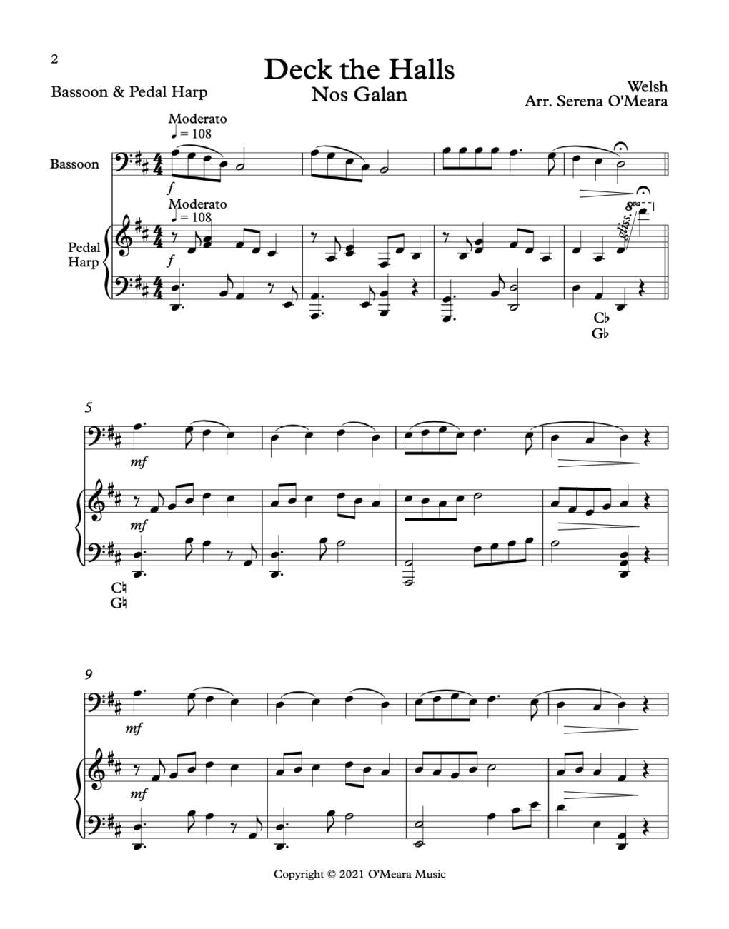 Deck the Halls (Pedal Harp and Melody Instrument) – Harp Column Music