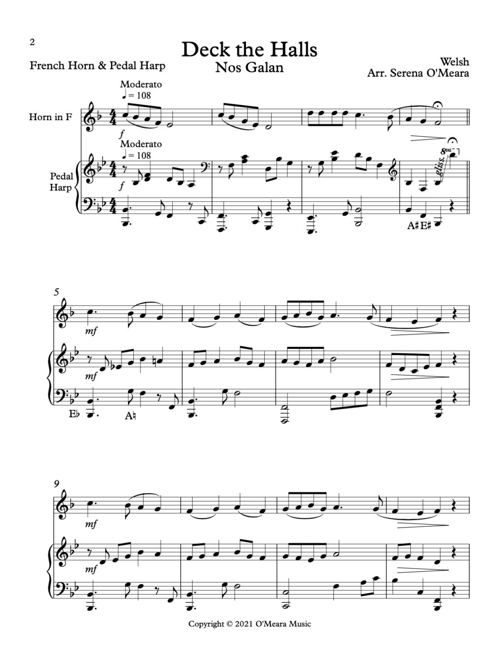 Deck the Halls (Pedal Harp and Melody Instrument) – Harp Column Music