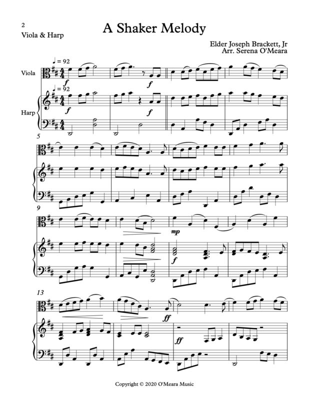 A Shaker Melody (Harp and Melody Instrument) – Harp Column Music
