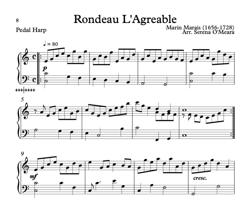 Rondeau L’Agreable (Pedal Harp and Melody Instrument) – Harp Column Music