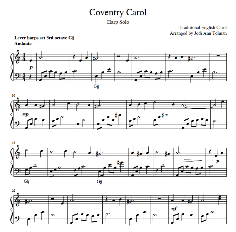 Coventry Carol – Harp Column Music