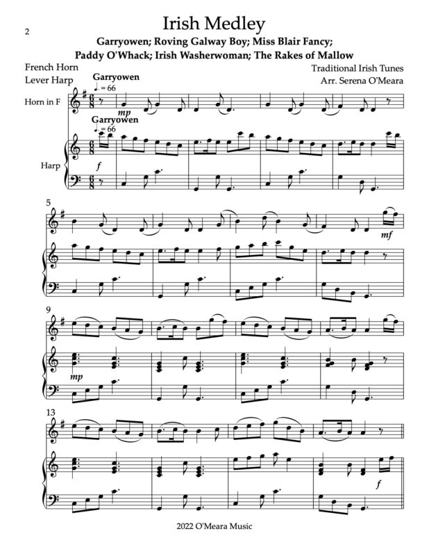 Irish Medley (Lever Harp and Melody Instrument) – Harp Column Music