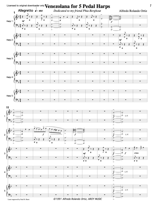 Venezolana for Five Pedal Harps – Harp Column Music
