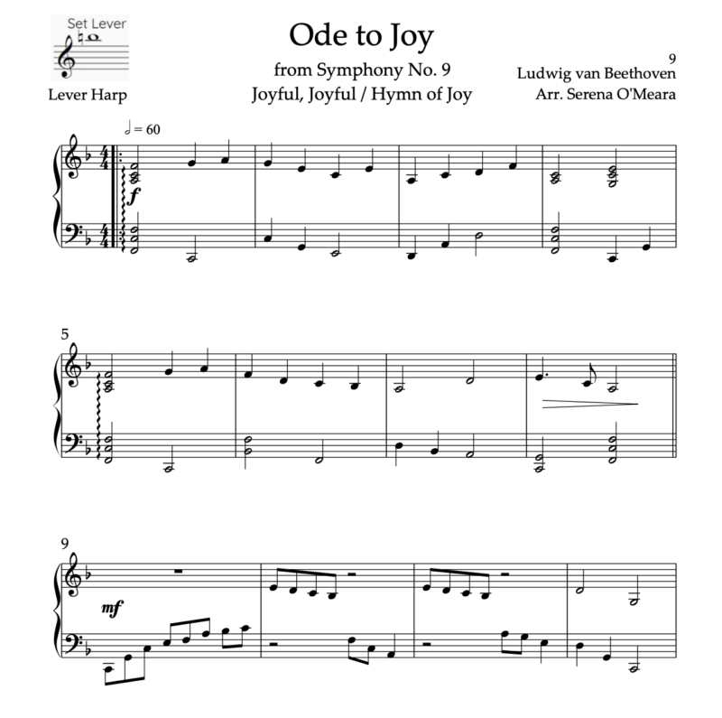 Ode to Joy (Lever Harp and Melody Instrument) – Harp Column Music