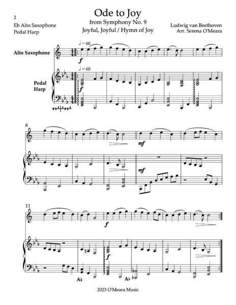 Ode to Joy (Pedal Harp and Melody Instrument) – Harp Column Music