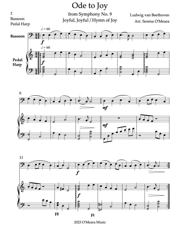 Ode to Joy (Pedal Harp and Melody Instrument) – Harp Column Music