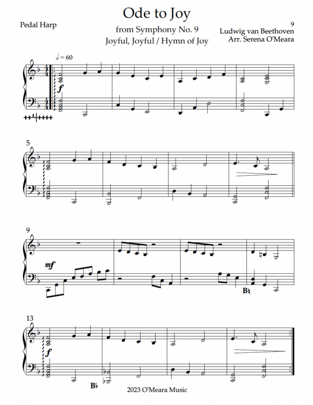 Ode to Joy (Pedal Harp and Melody Instrument) – Harp Column Music