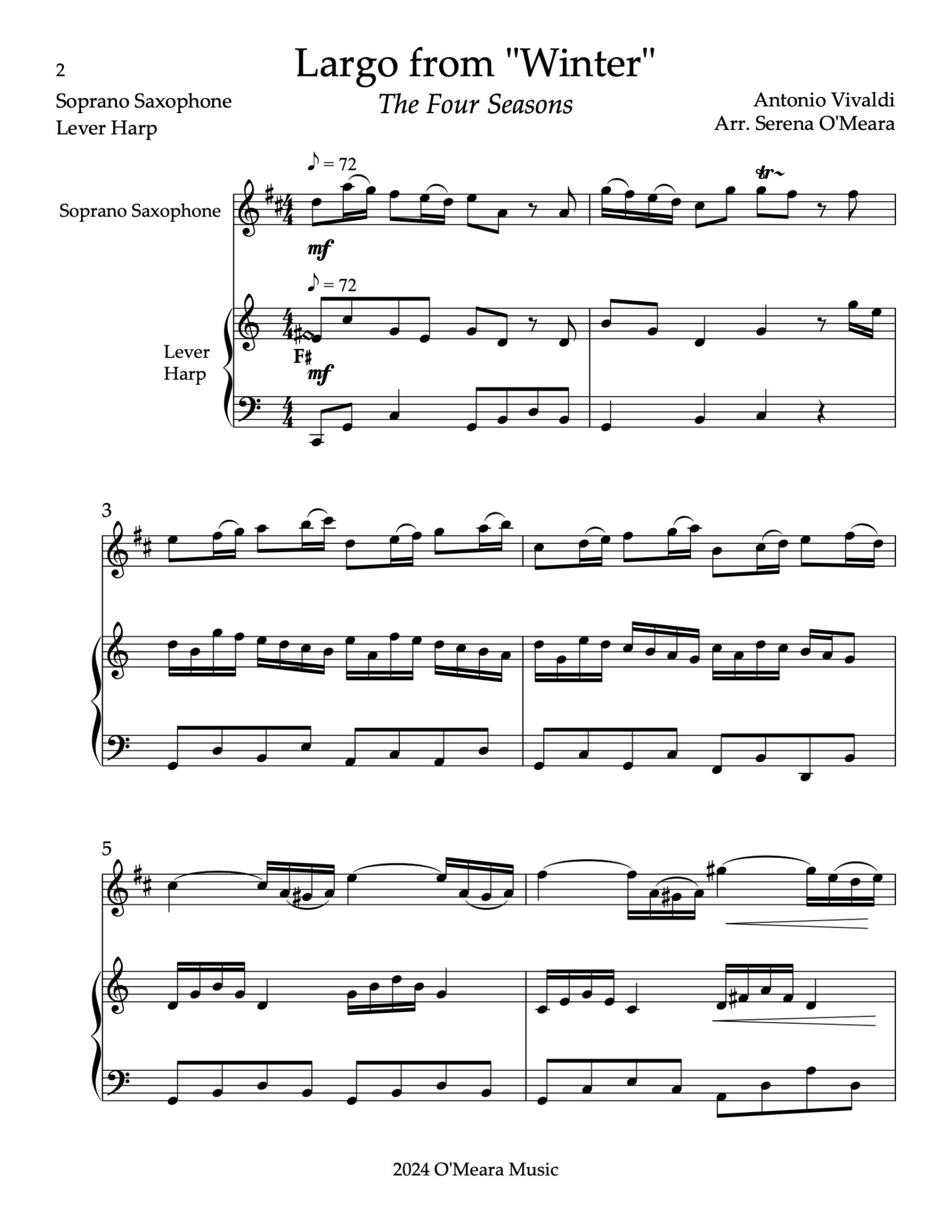 Largo from “Winter” (Lever Harp and Melody Instrument) – Harp Column Music