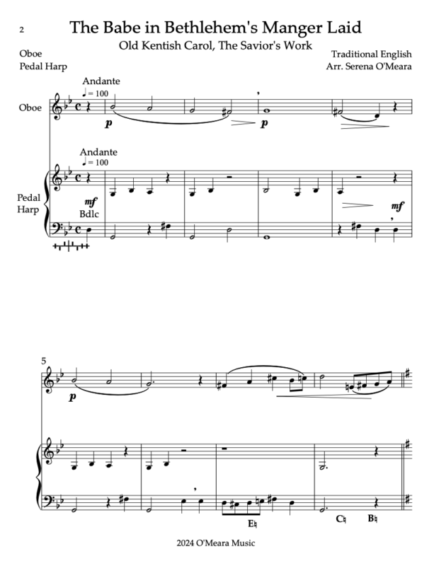 The Babe In Bethlehem’s Manger Laid (Pedal Harp and Melody Instrument ...