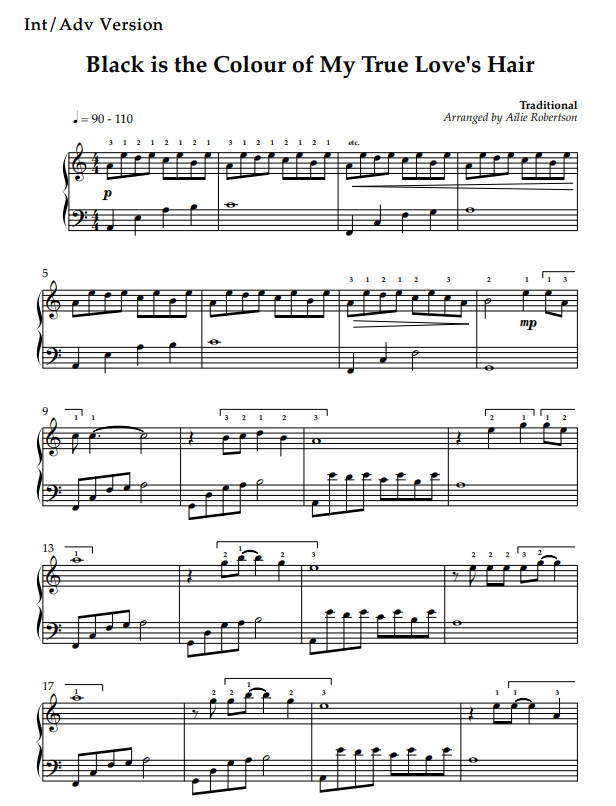 Black is the Colour of my True Love’s Hair – Harp Column Music