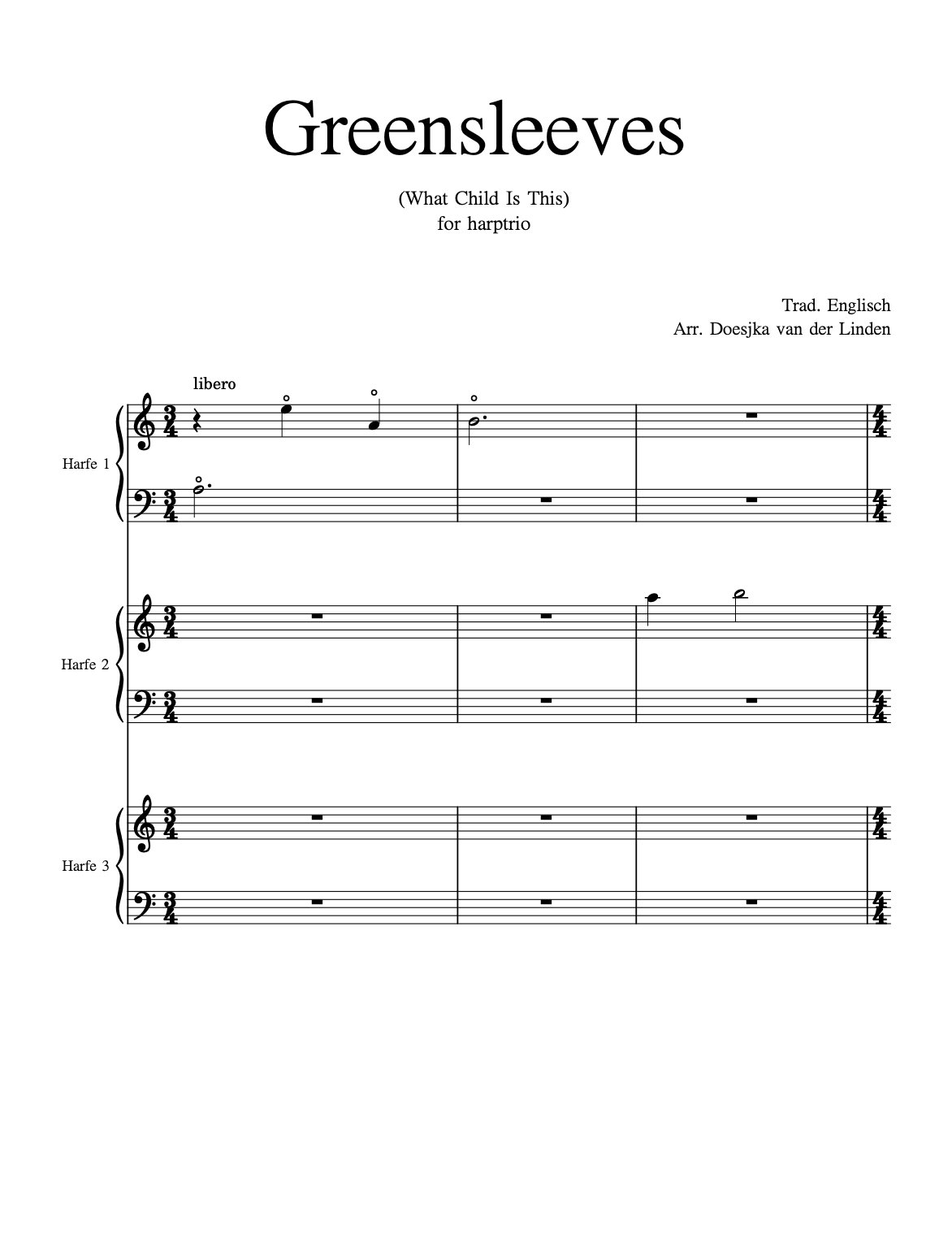 Greensleeves (for 3 harps) – Harp Column Music